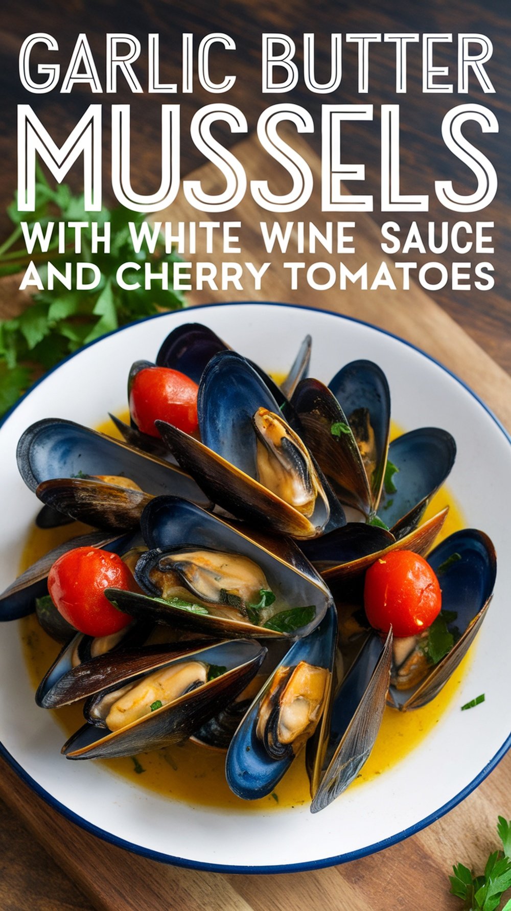 Garlic Butter Mussels with White Wine Sauce and Cherry Tomatoes ...